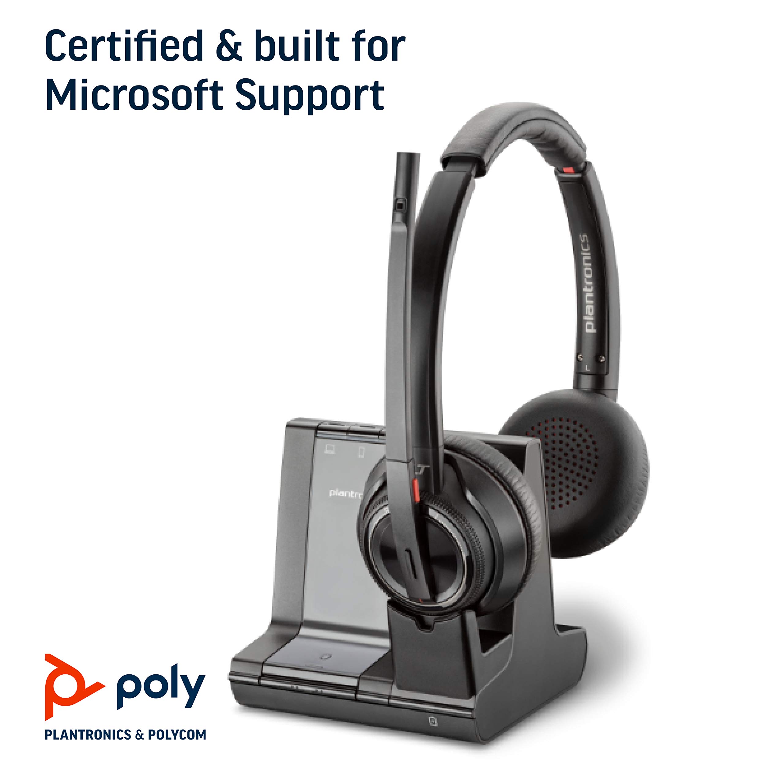 Plantronics - Savi 8220 Office Wireless DECT Headset (Poly) - Dual Ear (Stereo) - Compatible to connect to PC/Mac or to Cell Phone via Bluetooth - Works with Teams (Certified), Zoom