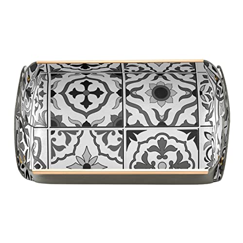 Retro Mandala Flowers, Islam, Arabic, Indian, Ottoman Tribal Ethnic Leather Desk Storage Box Organizer Tray for Office Home Keys Cell Phones Jewelry Watch Coins Wallets Cosmetics