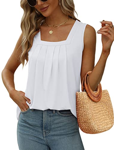 Aokosor Sleeveless Tops for Women Square Neck Flowy Tank Tops Loose Fit White L