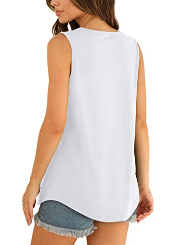 Aokosor Sleeveless Tops for Women Square Neck Flowy Tank Tops Loose Fit White L