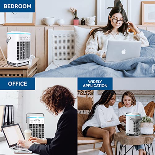 Portable Air Conditioners, Personal Evaporative Air Cooler with 4 Wind Speed & LED Light, Top Fill 700ML Mini Air Conditioner, Small Desktop Quiet Cooling Fan for Room, Office, Car, Outdoor