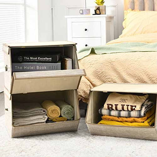 QTIQ Stackable Large Bins Cubes W/Lids Storage Organizers W/Linen&Oxford Fabric 4Sets
