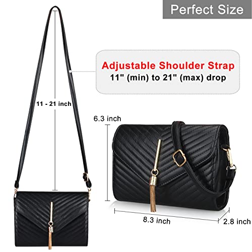 Black Leather Quilted Flap Crossbody Bag for Women - Perfect for Everyday Use, Best Cross body Purse Designer Shoulder Bag with Tassel