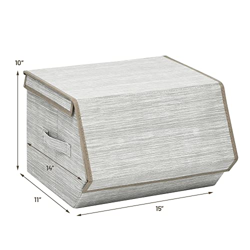 QTIQ Stackable Large Bins Cubes W/Lids Storage Organizers W/Linen&Oxford Fabric 4Sets