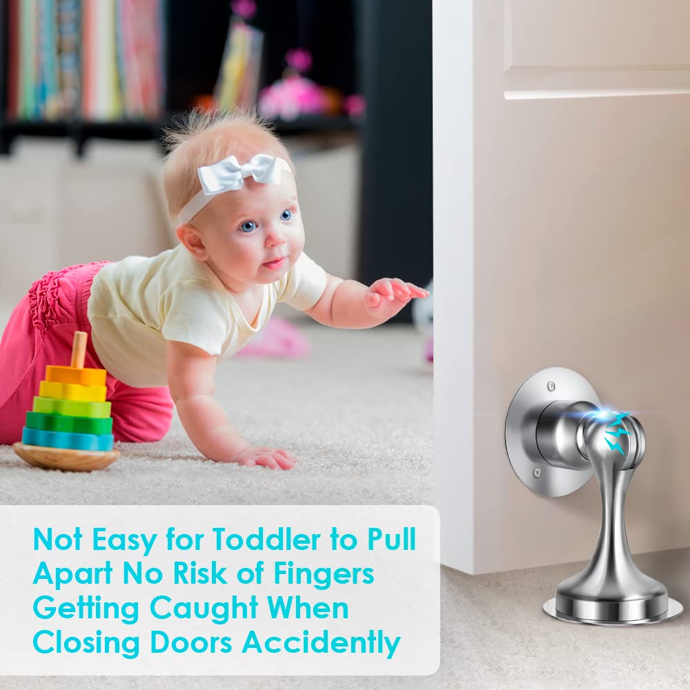 Door Stopper, 2 Pack Magnetic Door Stops Catch, Door Magnetic Catch Stainless Steel, No Need to Drill - 3M Double-Sided Adhesive Tape, Keep Your Door Open, 2 Pack for Wide Doors