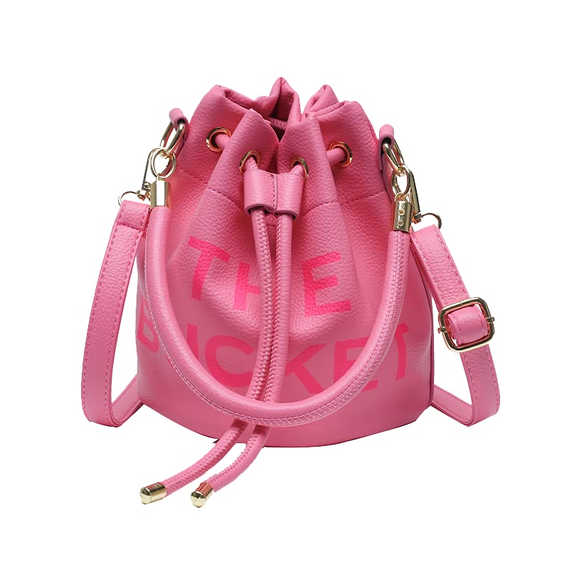Small Bucket Bag for Women, Leather Bucket Bag Purses, Crossbody/Handbag/Hobo Bag(7.9*7.9*8.3in) (Rose Red)