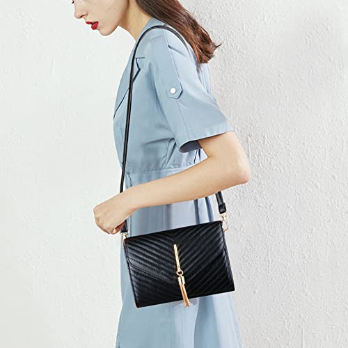 Black Leather Quilted Flap Crossbody Bag for Women - Perfect for Everyday Use, Best Cross body Purse Designer Shoulder Bag with Tassel