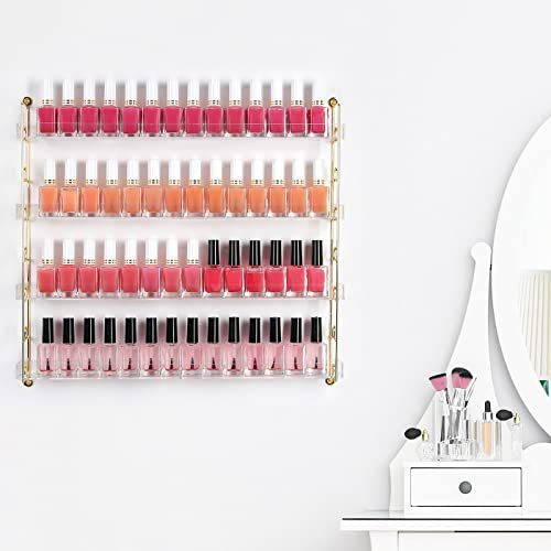 J JACKCUBE DESIGN 4 Tier Gold Nail Polish Organizer Ledge Shelf Rack, Wall Mounted Floating Storage Display Shelves for 56 Bottles Organizer Nail Polish Makeup Essential Oil Stand- MK488B