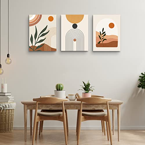 Boho Wall Art Set Of 3 - Boho Room Decor Mid Century Modern Wall Art Neutral Abstract Geometric Prints Black Beige Orange Minimalist Art Framed Canvas Prints Artwork 12" X 16" Ready To Hang For Bathroom Bedroom Wall Decor (3pcs boho Framed-C, 12x16 Inch W