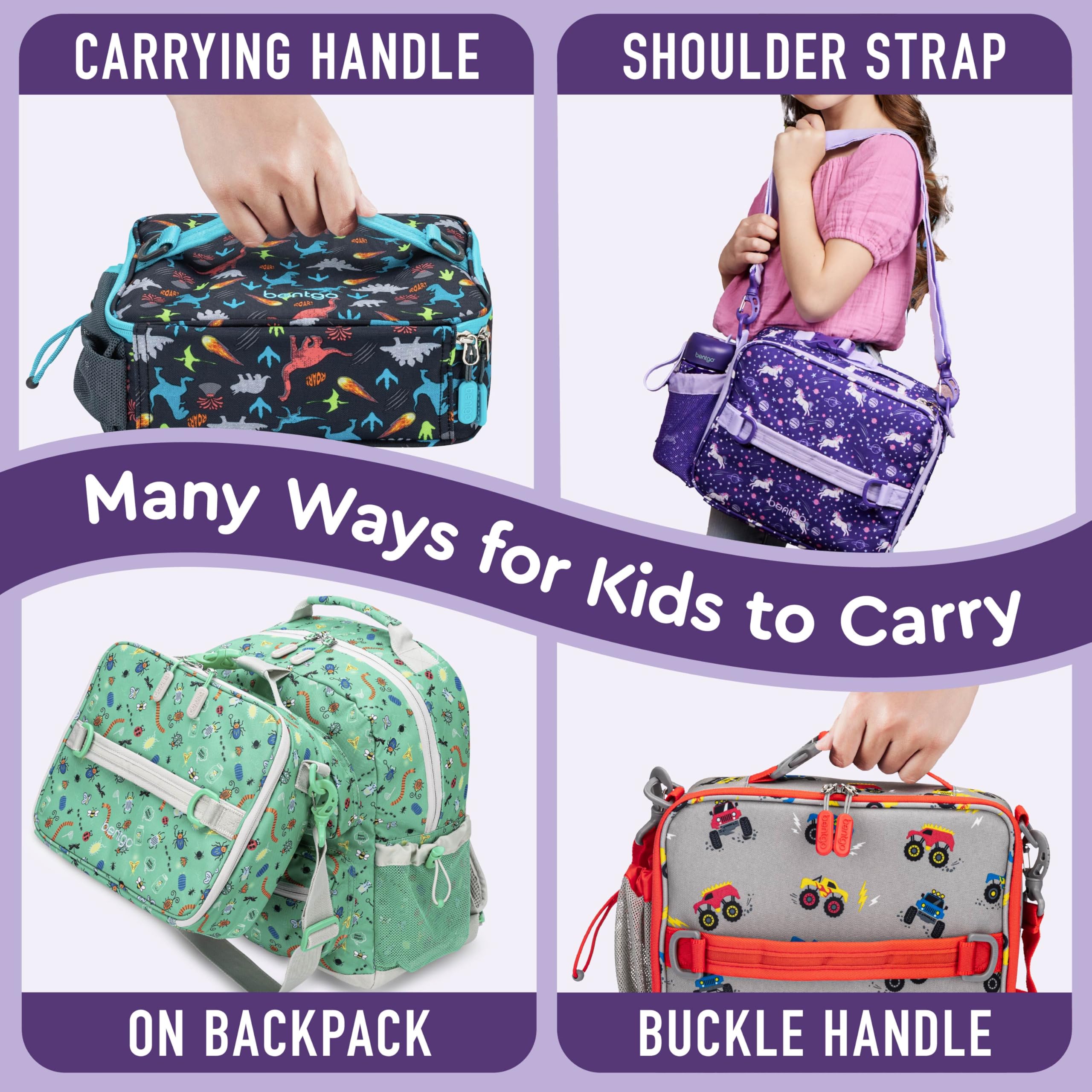 Bentgo® Kids Prints Lunch Bag - Double Insulated, Durable, Water-Resistant Fabric with Interior and Exterior Zippered Pockets and External Bottle Holder- Ideal for Children 3+ (Unicorn)