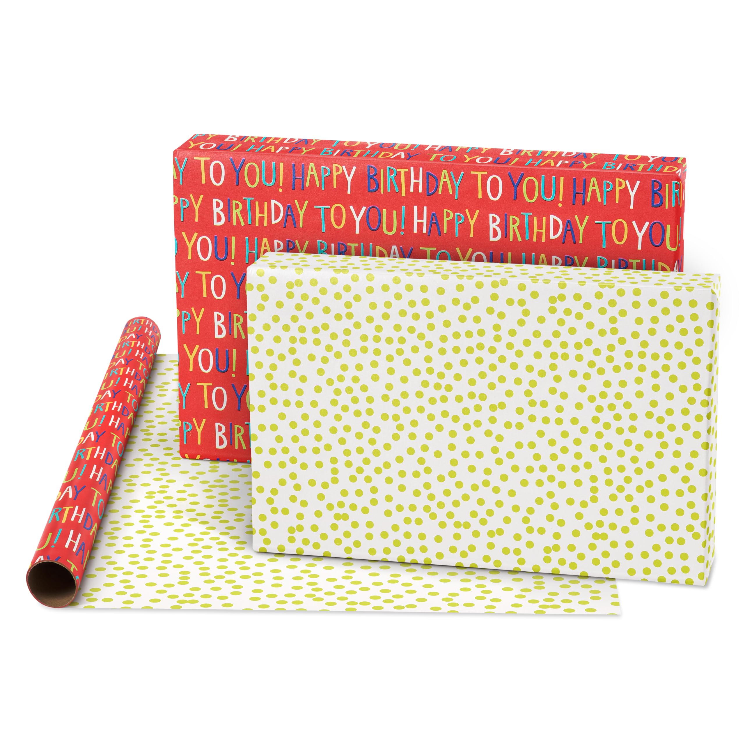 American Greetings Reversible Birthday Wrapping Paper for Kids, Dinosaurs and Unicorns (3 Rolls, 120 sq. ft)