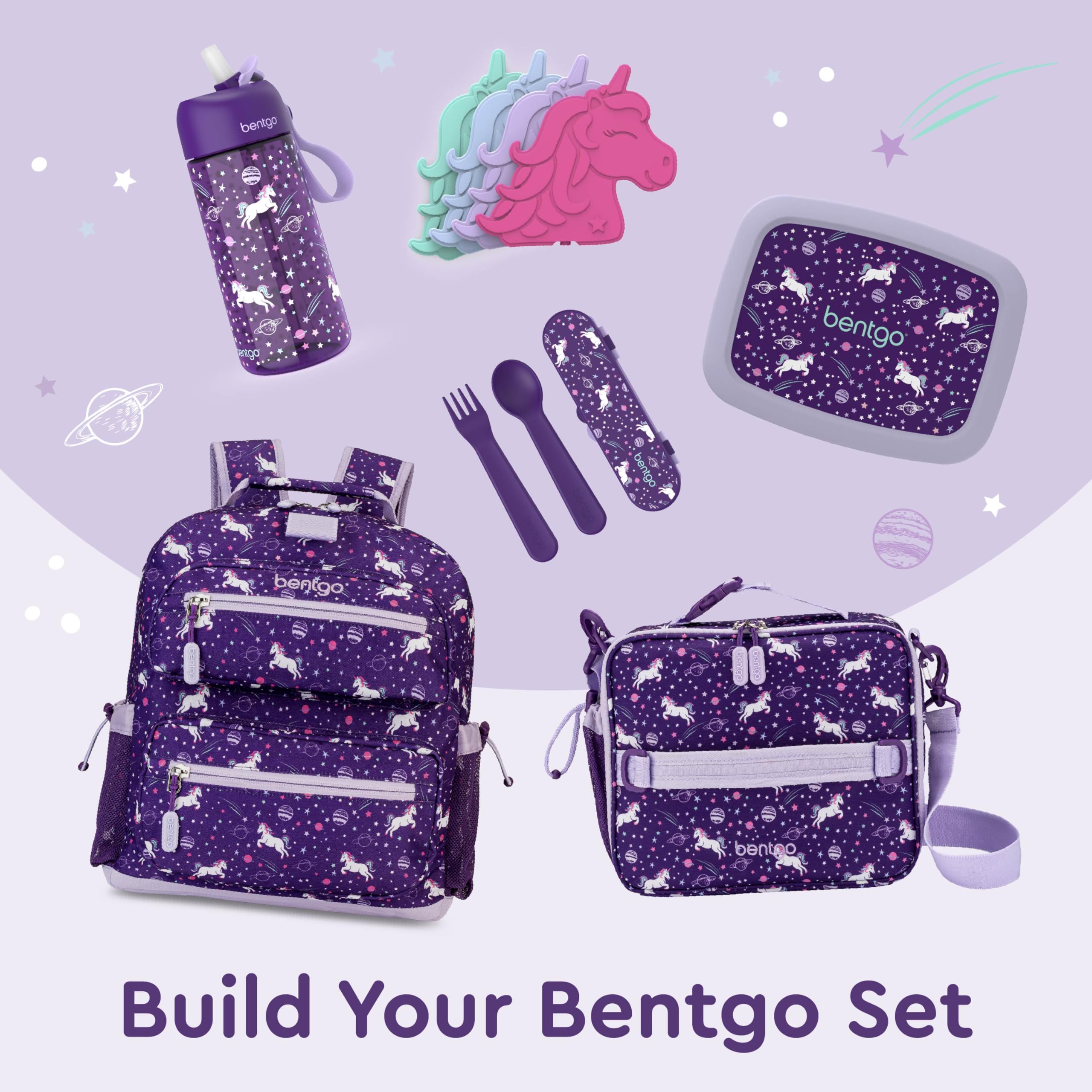 Bentgo® Kids Prints Lunch Bag - Double Insulated, Durable, Water-Resistant Fabric with Interior and Exterior Zippered Pockets and External Bottle Holder- Ideal for Children 3+ (Unicorn)