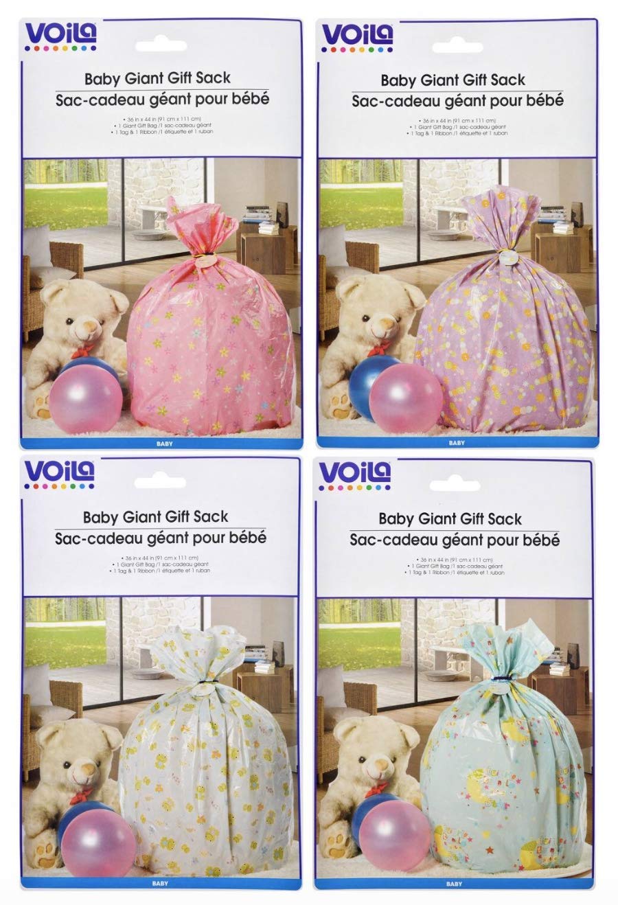GIANT WRAP BAG: Baby Shower 36 x 44 inch Large present plastic sack. (Style Vary)