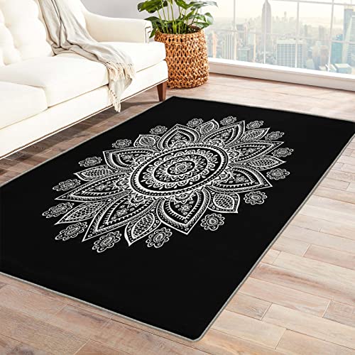 Mandala Small Area Rugs 2x3 ft for Entryway - Black and White Carpet for Room Bedroom Living Room Decor, Boho Bohemian Printed Floor Rug for Home Decorative, Soft & Non-Slip & Washable Indoor Doormat