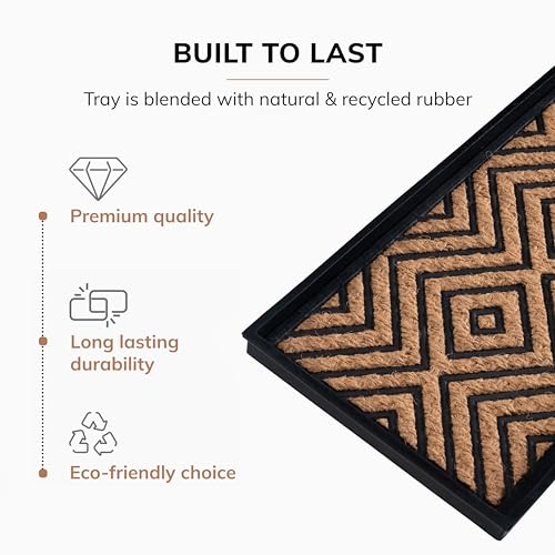 Anji Mountain Heavy Duty Waterproof Rubber Shoe Storage Mat Organizer/Boot Storage Tray Multi Use for Entryway with Coir, Tan Insert, Fits 4 Pair (46.5" Wide)