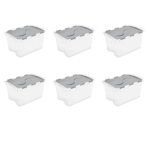 QTIQ 48 Qt. Hinged Lid Storage Box Plastic, Titanium, Set of 6