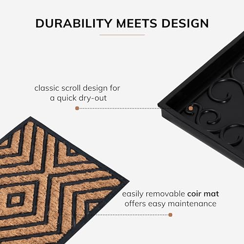 Anji Mountain Heavy Duty Waterproof Rubber Shoe Storage Mat Organizer/Boot Storage Tray Multi Use for Entryway with Coir, Tan Insert, Fits 4 Pair (46.5" Wide)