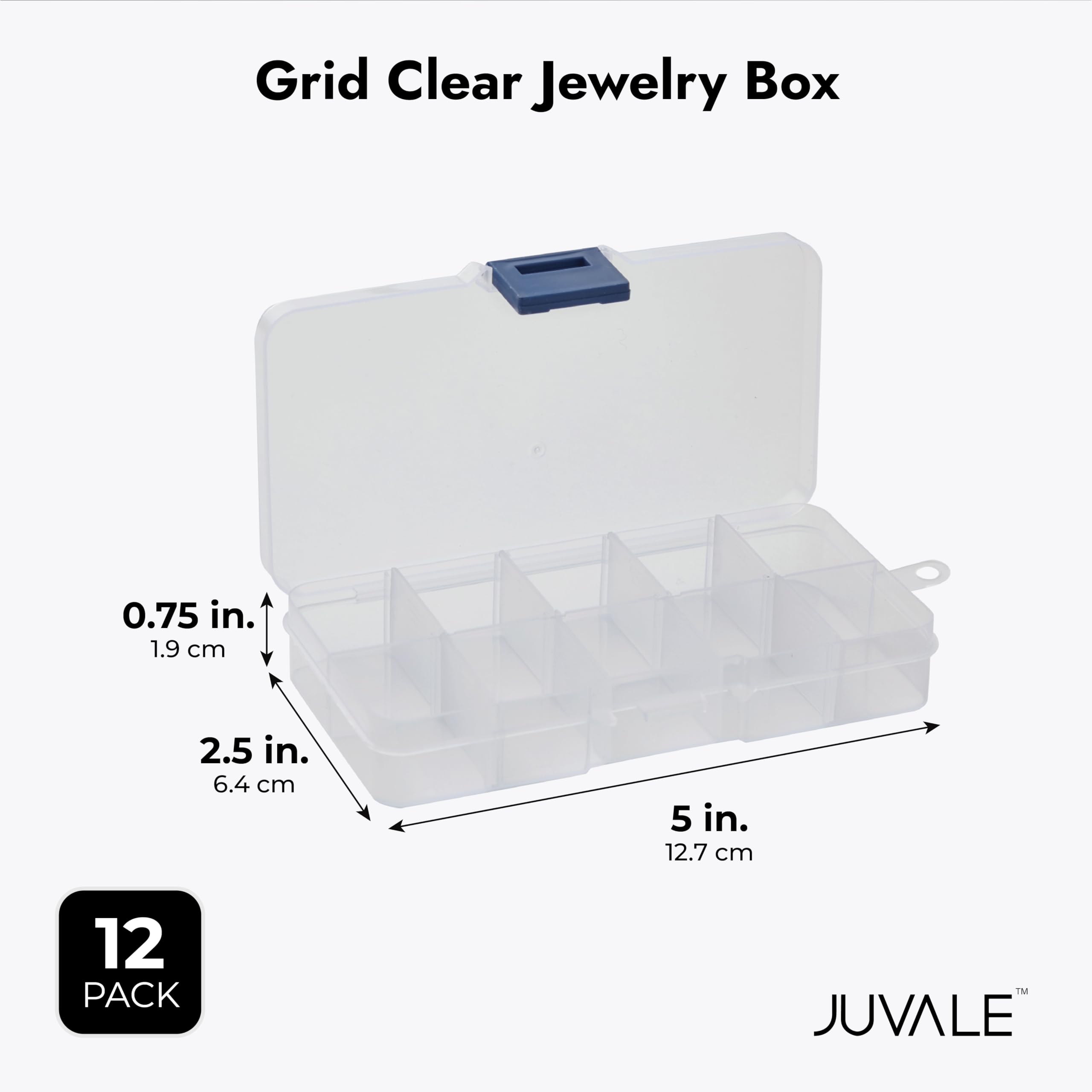 12 Pack Mini Clear Storage Containers with 10 Grid Dividers, Small Plastic Tackle Boxes for Beads, Buttons, DIY Jewelry (2.5 x 5 In)