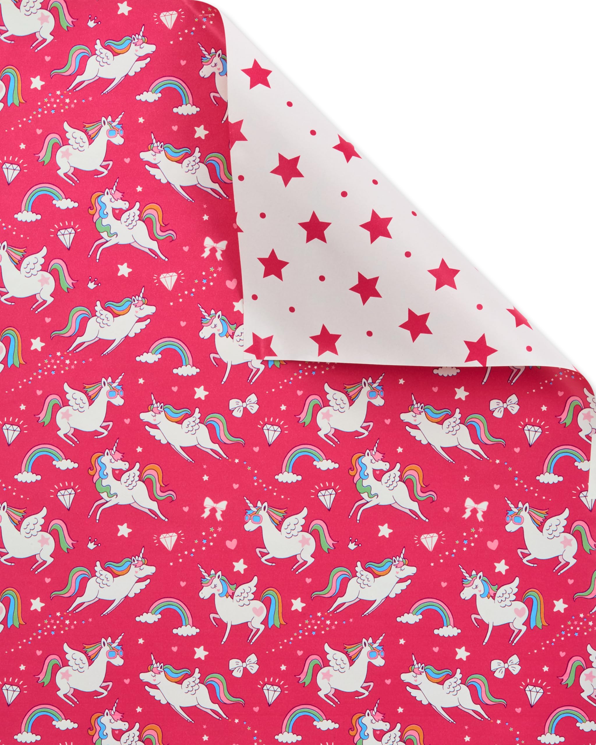 American Greetings Reversible Birthday Wrapping Paper for Kids, Dinosaurs and Unicorns (3 Rolls, 120 sq. ft)