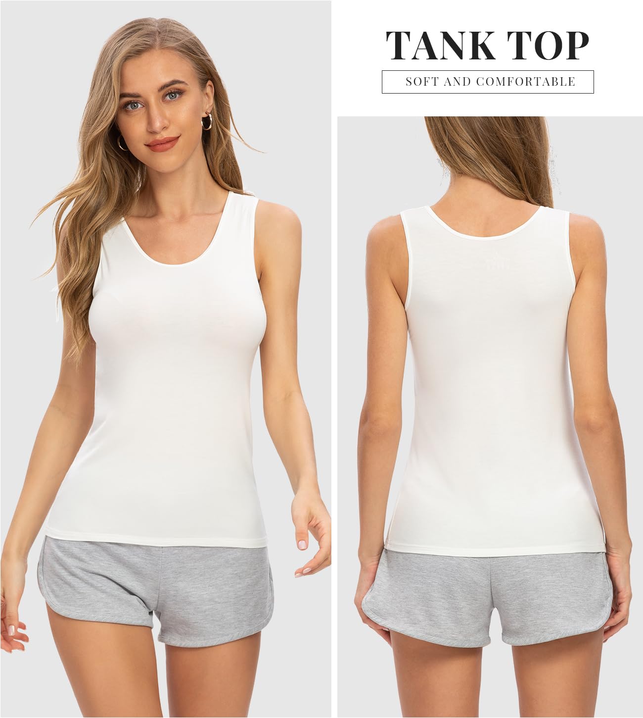 Rosyline 4 Piece Women Tank Tops Basic Sleeveless Undershirt Layering Tanks Black/Grey/White/Pink XL