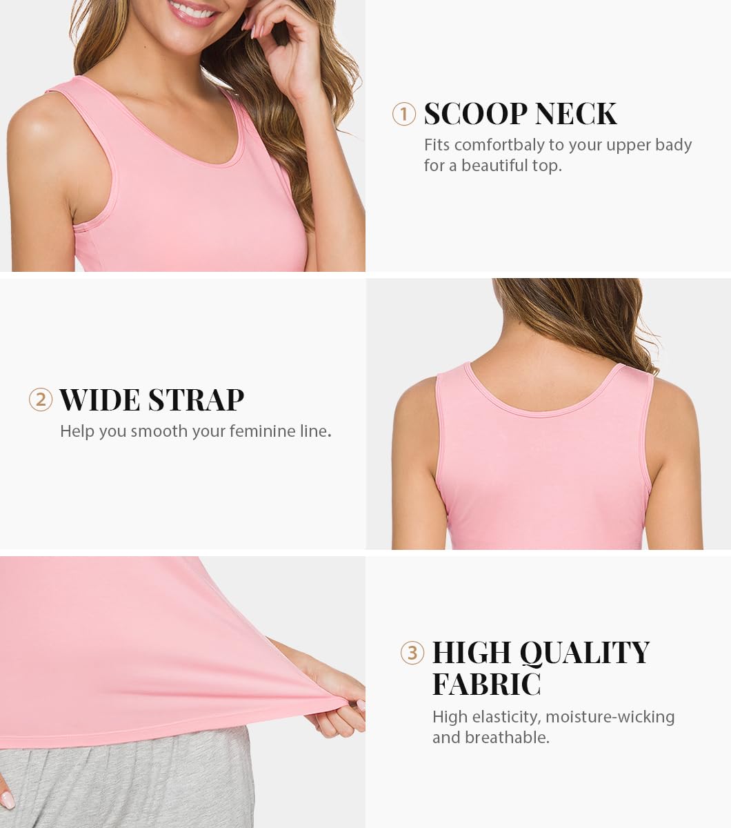 Rosyline 4 Piece Women Tank Tops Basic Sleeveless Undershirt Layering Tanks Black/Grey/White/Pink XL