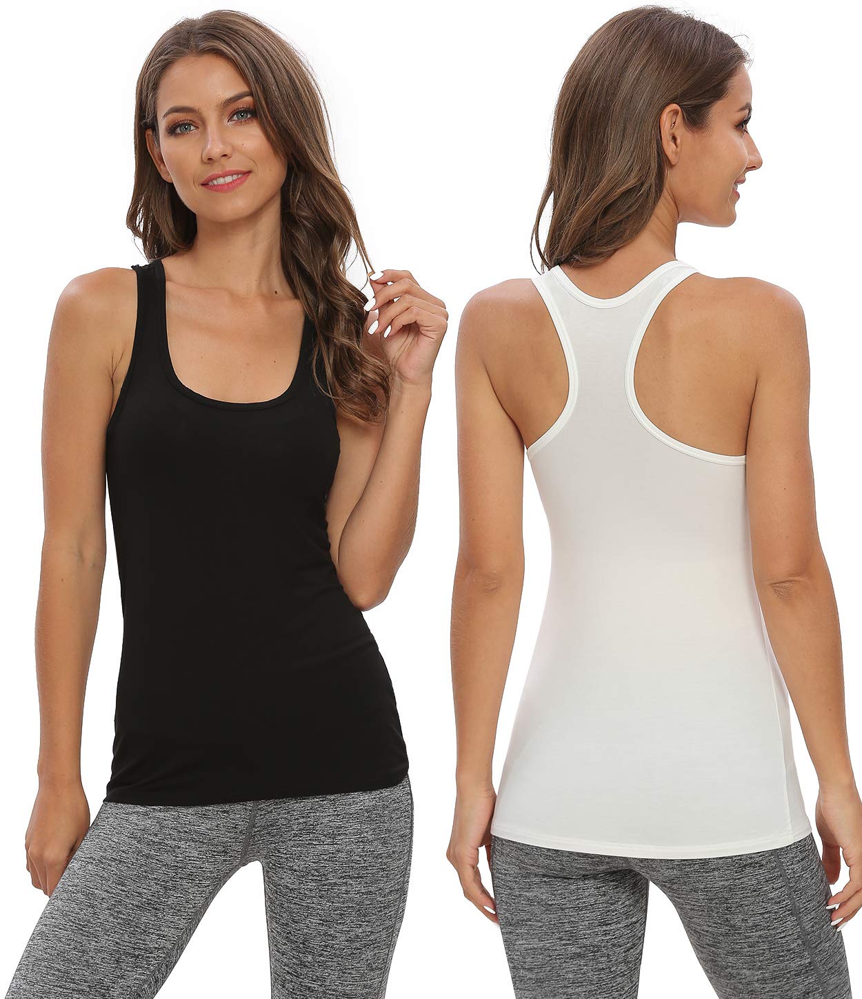Star Vibe Racerback Tank Tops for Women 4 Pack Workout Tanks Undershirts Yoga Shirts Sleeveless Tshirts Tops Black/Grey/White/Army Green L