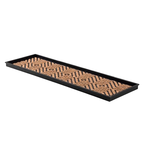 Anji Mountain Heavy Duty Waterproof Rubber Shoe Storage Mat Organizer/Boot Storage Tray Multi Use for Entryway with Coir, Tan Insert, Fits 4 Pair (46.5" Wide)
