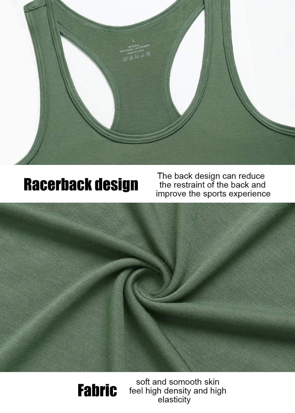 Star Vibe Racerback Tank Tops for Women 4 Pack Workout Tanks Undershirts Yoga Shirts Sleeveless Tshirts Tops Black/Grey/White/Army Green L