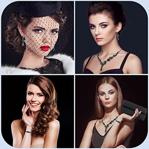 Tiamon 5 Pcs Rhinestone Jewelry Sets Silver Shawls and Wraps Formal Clutch Purses for Women Evening Dresses Bridal Weddings (Black, Glitter)