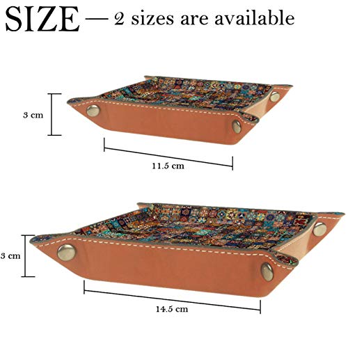 Small Storage Box,Mens Valet Tray,Ottoman Pattern,Leather Catchall Organizer for Coin Box Key Jewelry