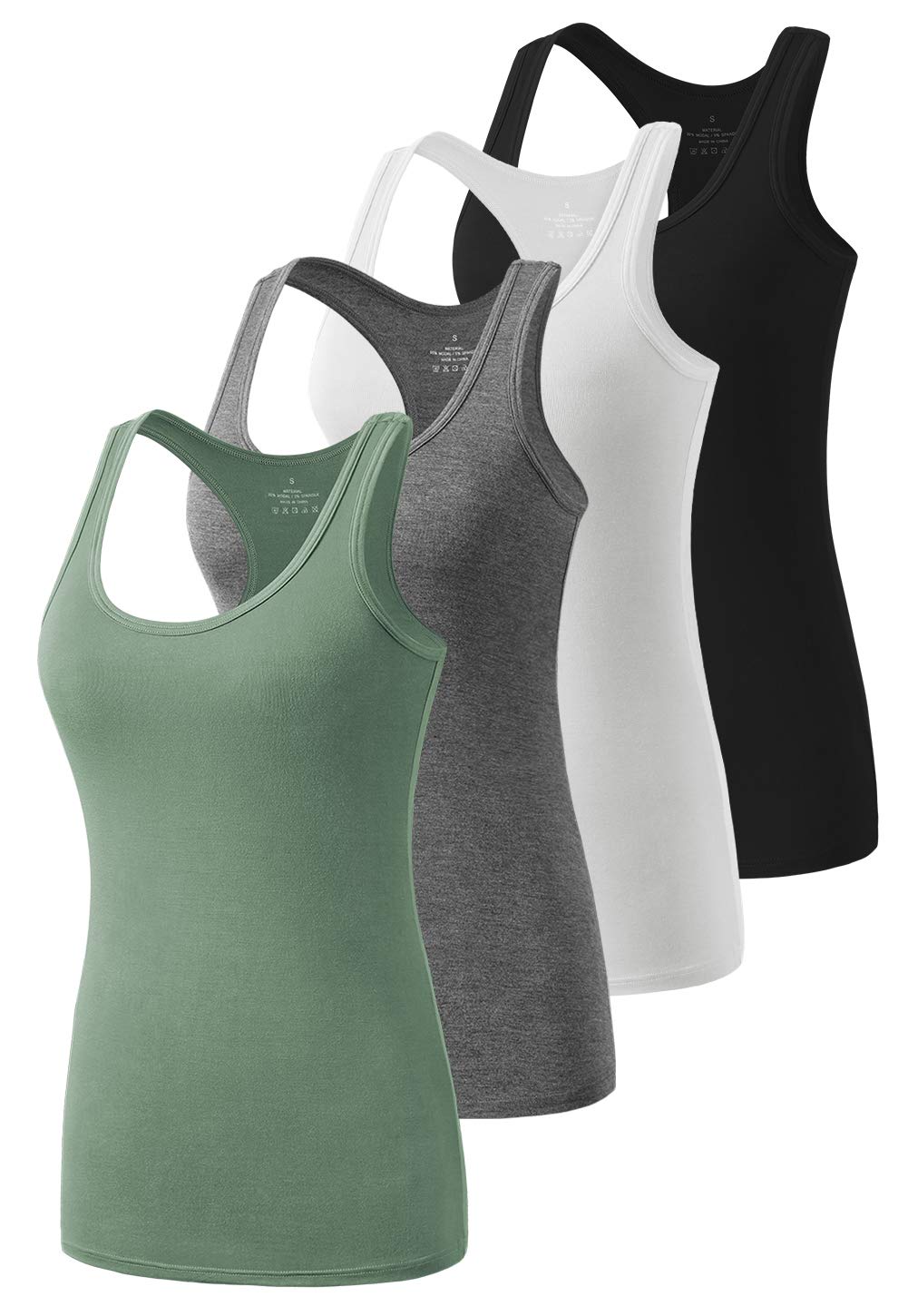 Star Vibe Racerback Tank Tops for Women 4 Pack Workout Tanks Undershirts Yoga Shirts Sleeveless Tshirts Tops Black/Grey/White/Army Green L