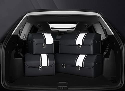 Collapsible Car Trunk Storage Bag Organizer with Lid Portable Car Storage Stowing Tidying Pu Leather Auto Trunk Box Organizer (55CM)