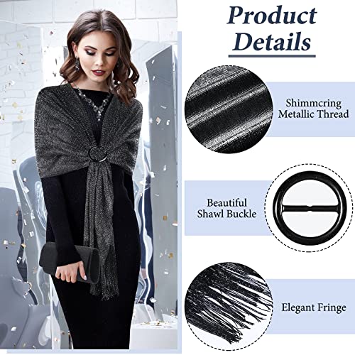 Tiamon 5 Pcs Rhinestone Jewelry Sets Silver Shawls and Wraps Formal Clutch Purses for Women Evening Dresses Bridal Weddings (Black, Glitter)