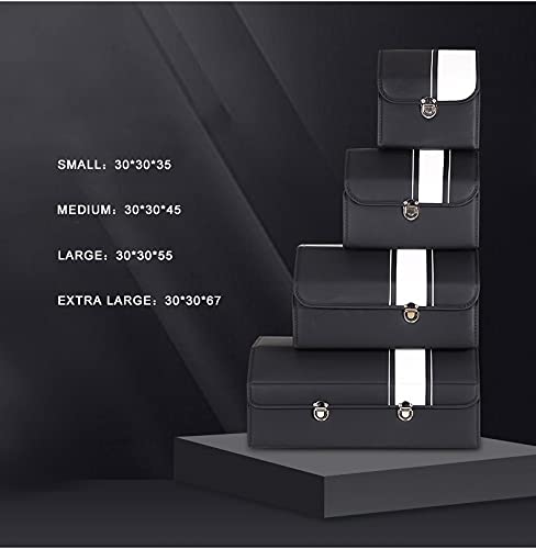 Collapsible Car Trunk Storage Bag Organizer with Lid Portable Car Storage Stowing Tidying Pu Leather Auto Trunk Box Organizer (55CM)