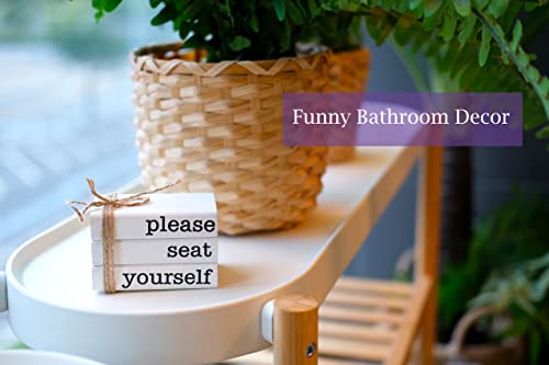Farmhouse Mini Bathroom Sign Decor Funny Wooden Book Stack for Bathroom Tray Decor Bathroom Shelf Sitter 2 Signs in 1 Reversible Mini Book Set of 3 for Restroom Decor Bathroom Wooden Rustic Sign