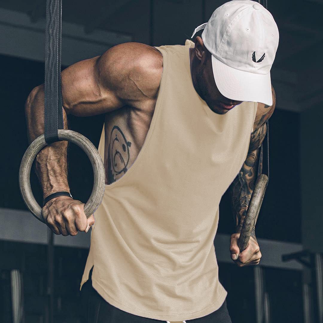 COOFANDY Mens Gym Tanktop Athletic Workout Muscle Bodybuilding T Shirt Black/Light Khaki(2pcs) X-Large Sleeveless