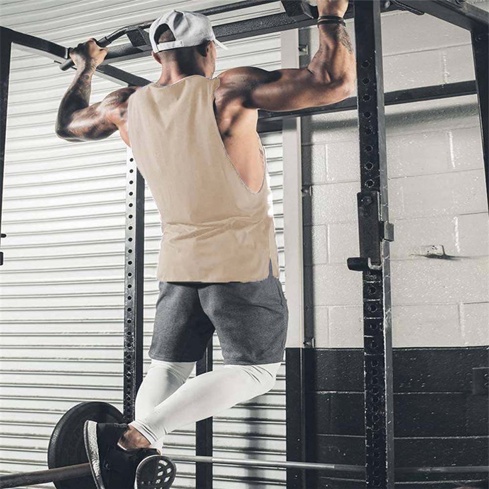 COOFANDY Mens Gym Tanktop Athletic Workout Muscle Bodybuilding T Shirt Black/Light Khaki(2pcs) X-Large Sleeveless