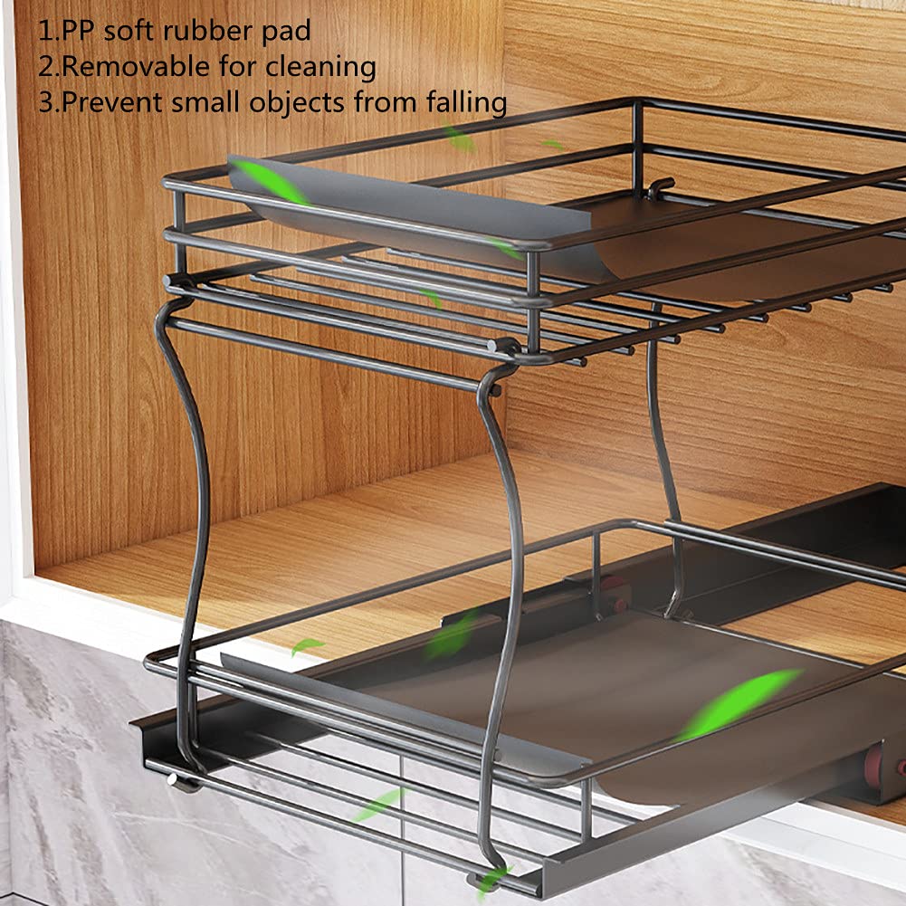 Pull Out Spice Rack Organizer for Cabinet,Under Sink Storage Organizer ,2 Tier Slide Out Storage Shelf for Kitchen Pantry Closet (L, Black)