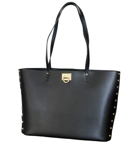 Michael Kors Women's Manhattan Smooth Leather Shoulder Tote Bag Black/Gold
