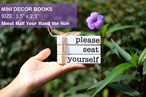 Farmhouse Mini Bathroom Sign Decor Funny Wooden Book Stack for Bathroom Tray Decor Bathroom Shelf Sitter 2 Signs in 1 Reversible Mini Book Set of 3 for Restroom Decor Bathroom Wooden Rustic Sign