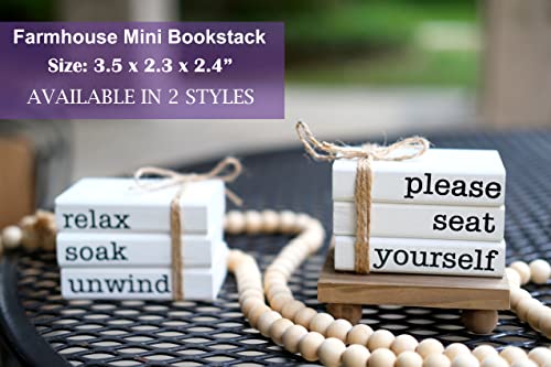 Farmhouse Mini Bathroom Sign Decor Funny Wooden Book Stack for Bathroom Tray Decor Bathroom Shelf Sitter 2 Signs in 1 Reversible Mini Book Set of 3 for Restroom Decor Bathroom Wooden Rustic Sign