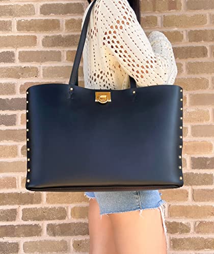 Michael Kors Women's Manhattan Smooth Leather Shoulder Tote Bag Black/Gold