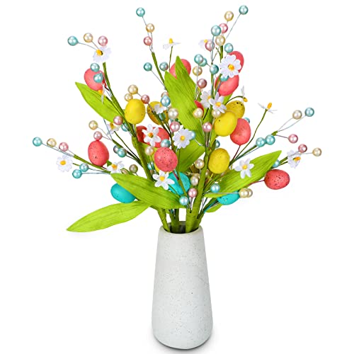 6 Pack Artificial Easter Flower Easter Spray with Easter Eggs and Berries Decorative Spring Floral Stems Speckled Easter Picks Branches for Floral Arrangement Centerpiece Wreath Decoration