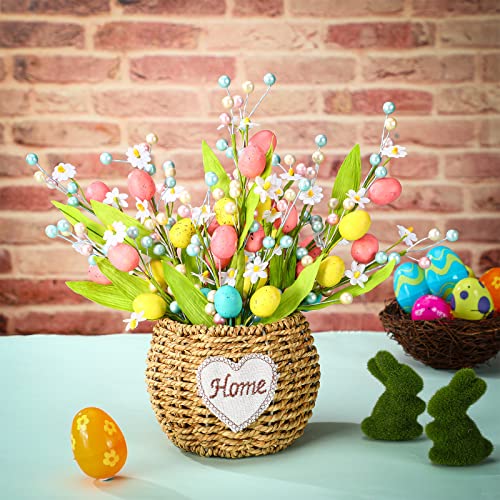 6 Pack Artificial Easter Flower Easter Spray with Easter Eggs and Berries Decorative Spring Floral Stems Speckled Easter Picks Branches for Floral Arrangement Centerpiece Wreath Decoration