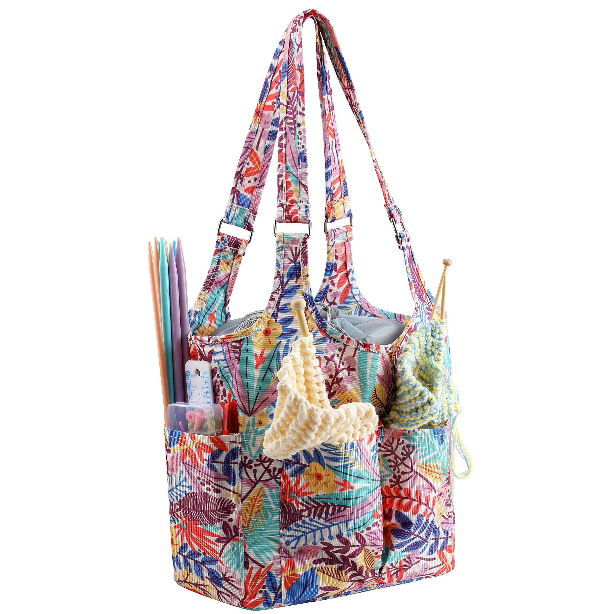 KOKNIT Waterproof Craft Bag, Portable Durable Shoulder Tote Travel & Yarn Bag with Drawstring Closure, Premium Organizer Bag for Yarn and Crafts