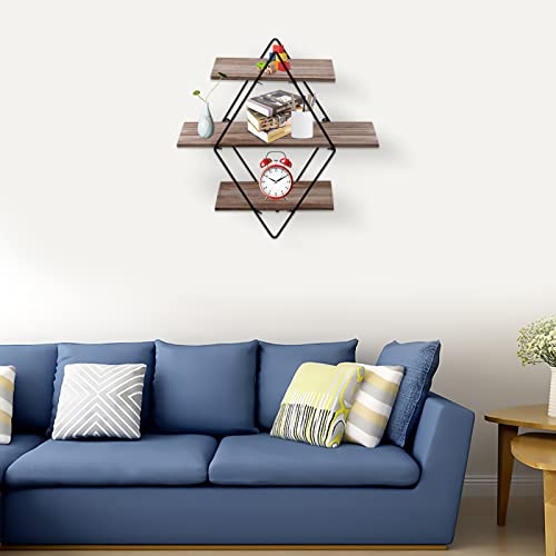BILPIKOGoo Floating Shelves for Wall, Geometric Diamond Wall Shelves, 3 Tier Hanging Floating Display Shelf Decor, Geometric Style Decor Shelf for Bedroom Living Room Office
