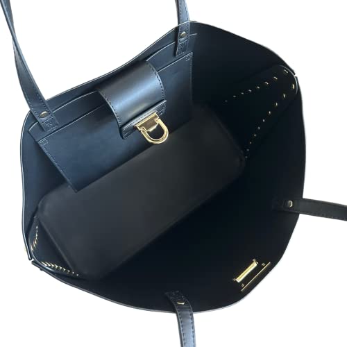 Michael Kors Women's Manhattan Smooth Leather Shoulder Tote Bag Black/Gold