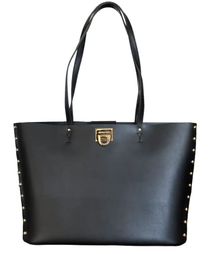 Michael Kors Women's Manhattan Smooth Leather Shoulder Tote Bag Black/Gold