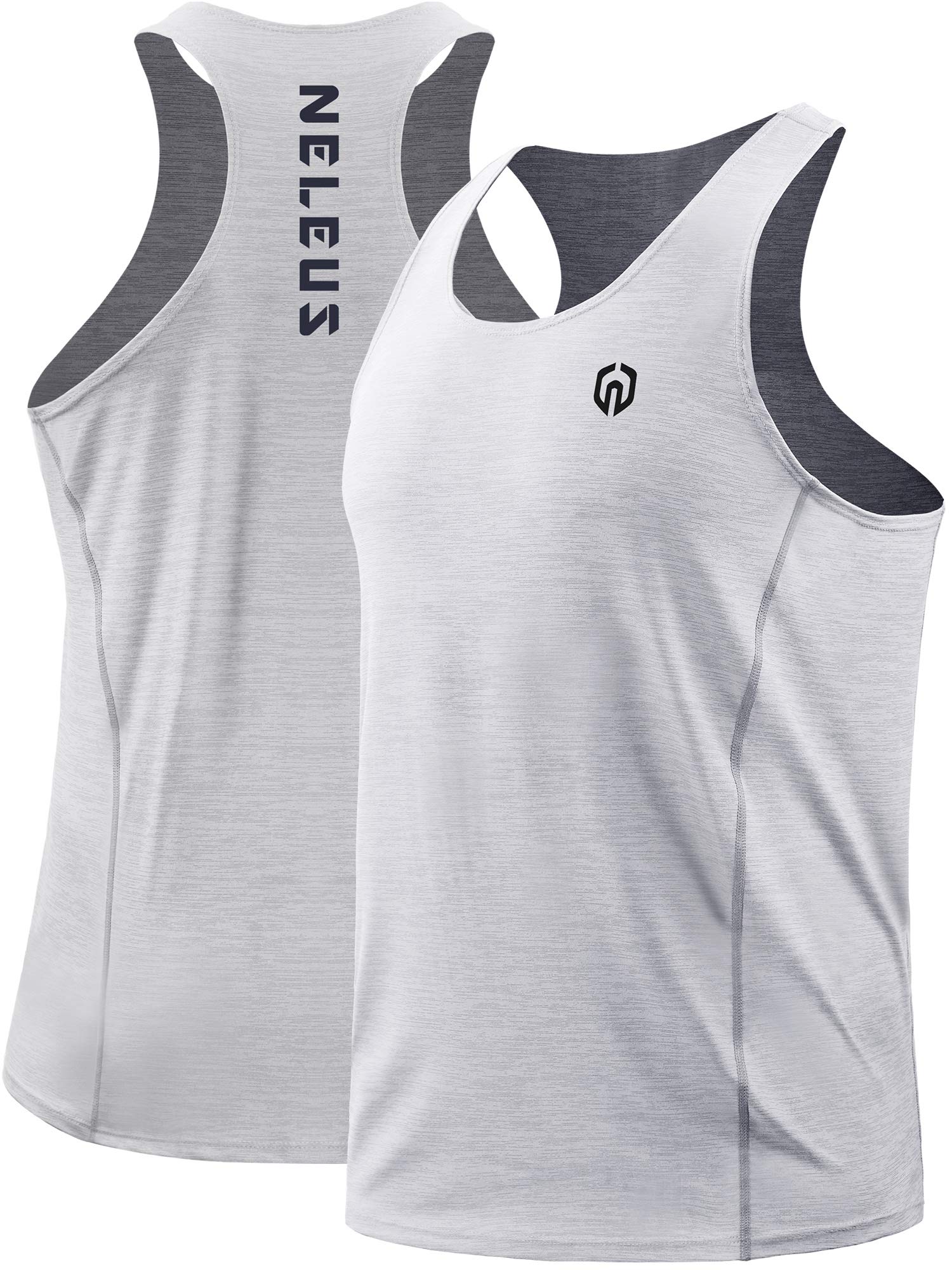NELEUS Men's 3 Pack Running Tank Tops Dry Fit Muscle Athletic Workout Shirts,5069,Navy,Light Grey,Red,US L,EU XL