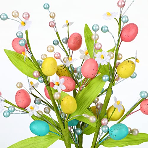 6 Pack Artificial Easter Flower Easter Spray with Easter Eggs and Berries Decorative Spring Floral Stems Speckled Easter Picks Branches for Floral Arrangement Centerpiece Wreath Decoration